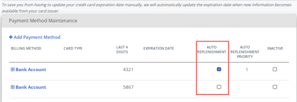 Marking Payment Method for Auto Replenishment