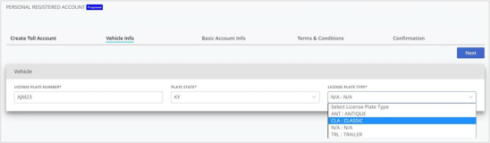 Entering Vehicle Information