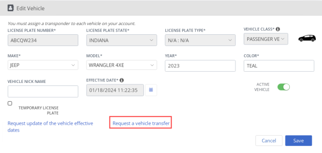 Requesting for a Vehicle Transfers